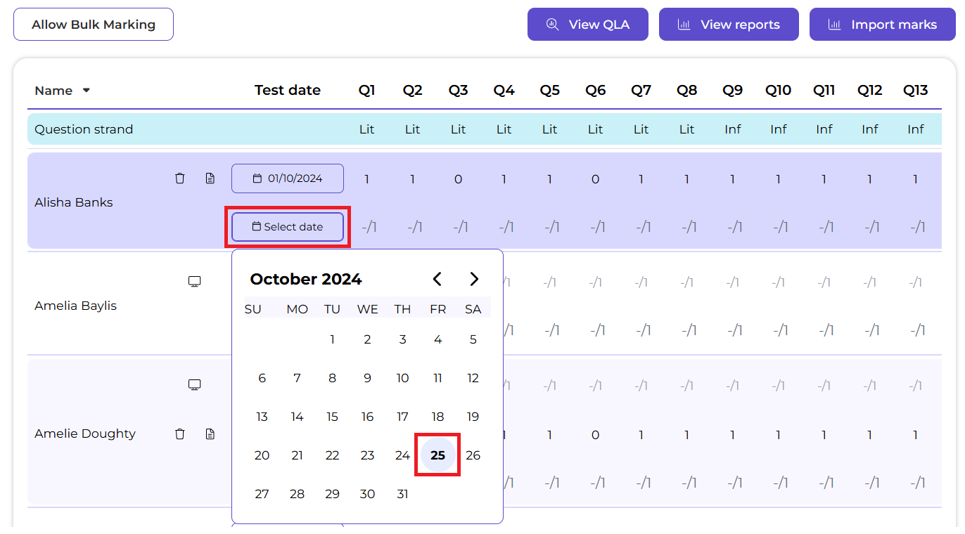 Entering and editing marks directly – Hachette Learning Help Centre