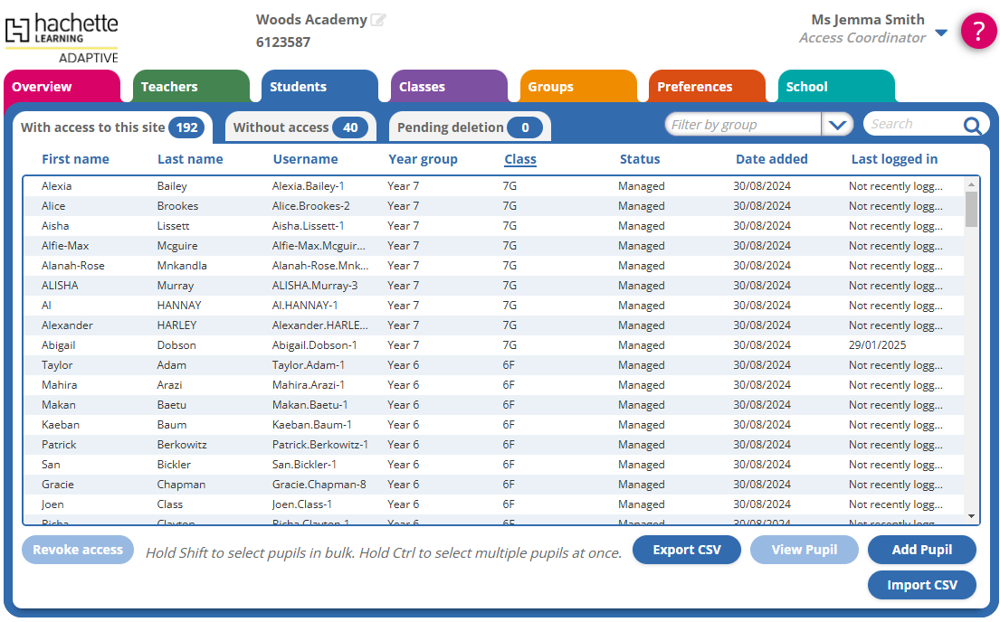 Understanding the 'Students' tab – Hachette Learning Help Centre