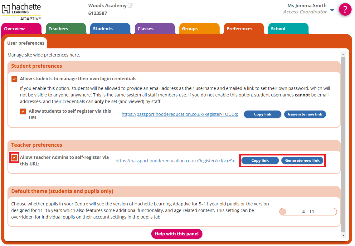 Allowing teachers to self-register in Adaptive – Hachette Learning Help ...