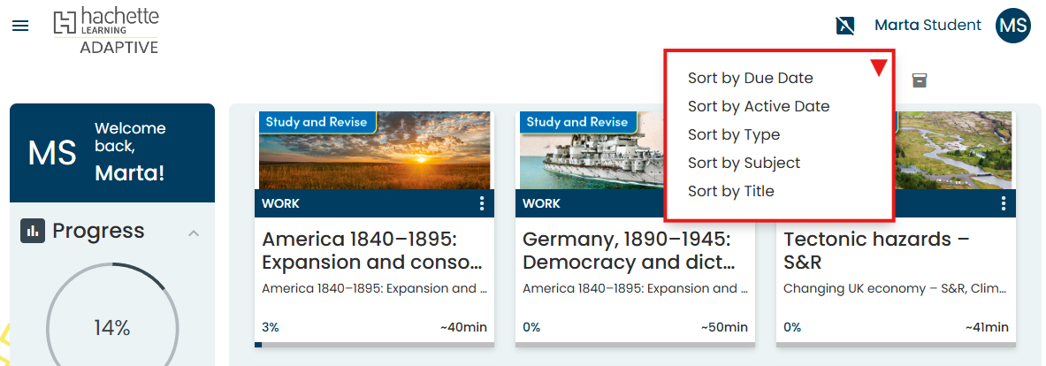 Navigating your current tasks – Hachette Learning Help Centre