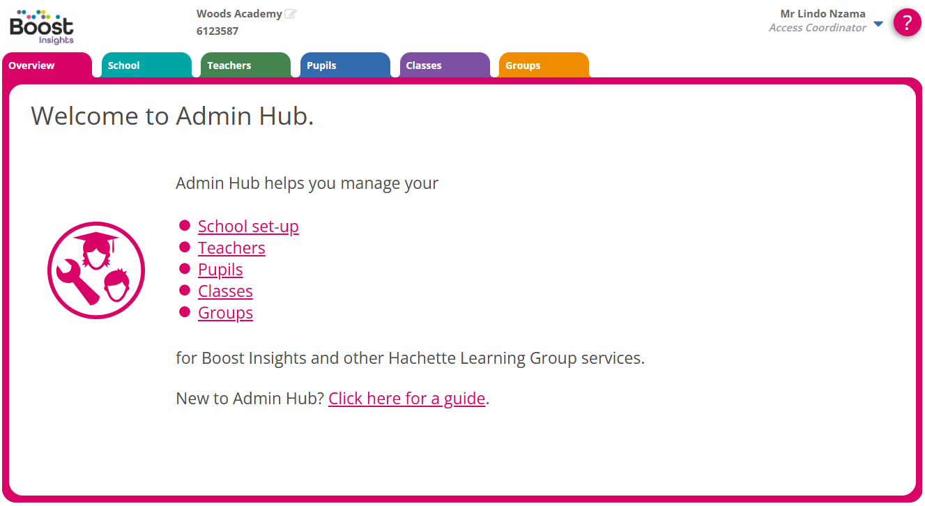 Accessing the Admin Hub in Boost Insights – Hachette Learning Help Centre