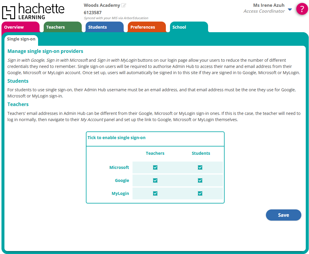Enabling single sign-on for Magazines – Hachette Learning Help Centre