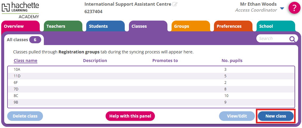 Creating classes in Academy – Hachette Learning Help Centre
